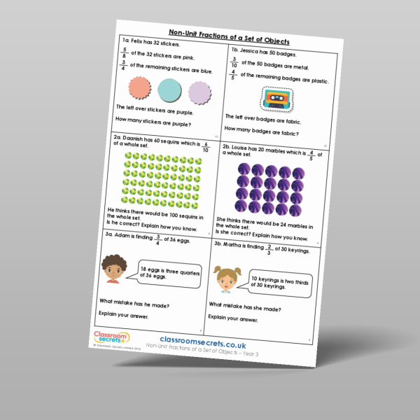 Year 3 Non Unit Fractions Of A Set Of Objects Reasoning And Problem Solving Resource | Classroom ...