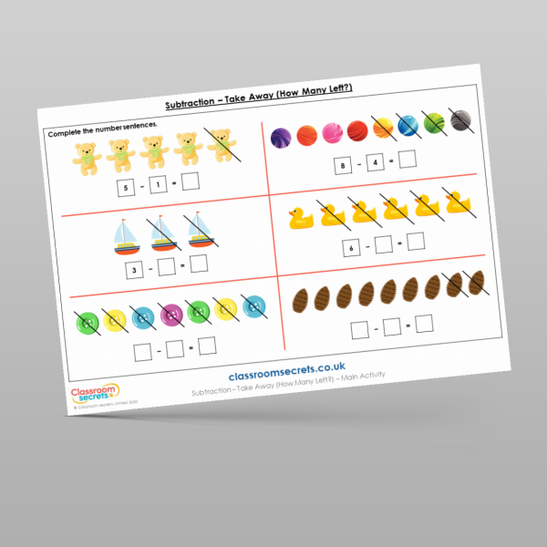 Year 1 Subtraction Take Away How Many Left Main Activity Resource ...