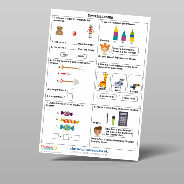 Year 2 Compare Lengths Prior Learning Resource | Classroom Secrets