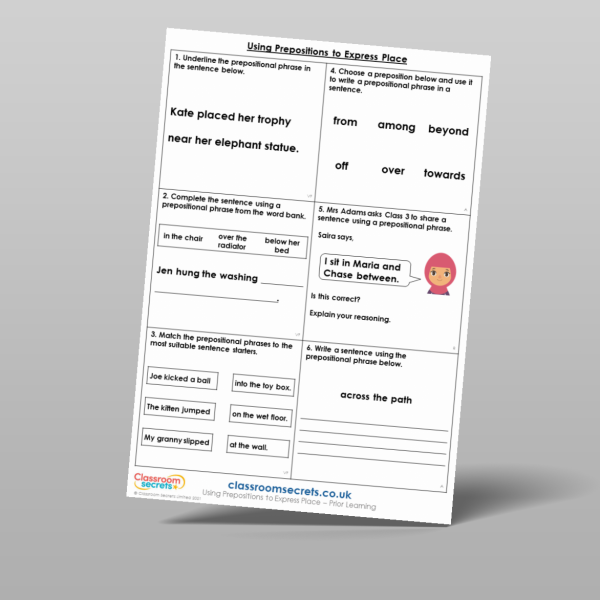 Year 3 Using Prepositions To Express Place Prior Learning Resource ...