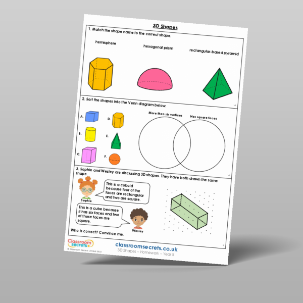 Year 5 3d Shapes Homework Resource | Classroom Secrets
