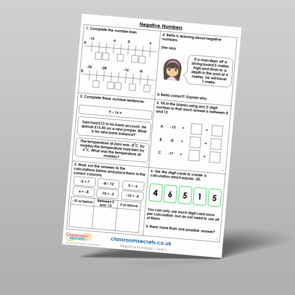 Year 6 Negative Numbers Mixed Activity Resource | Classroom Secrets