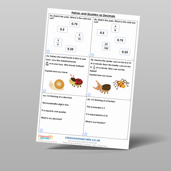 Year 4 Halves And Quarters As Decimals Reasoning And Problem Solving ...