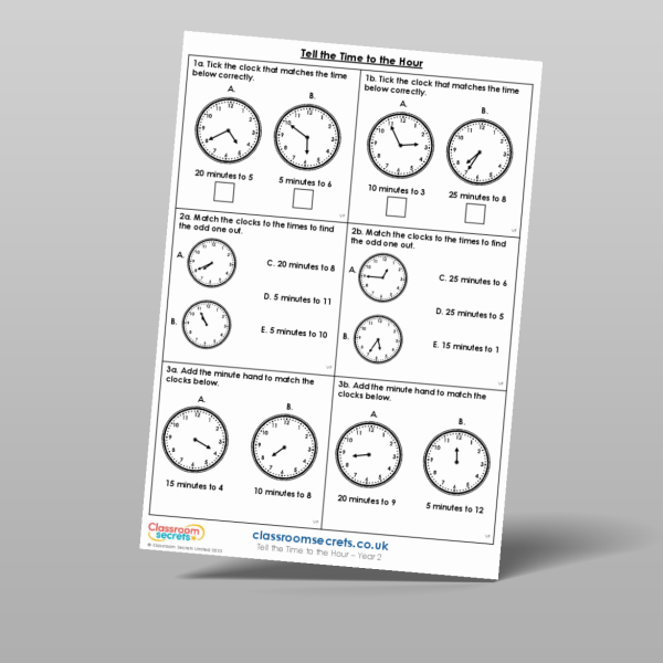 Year 2 Tell The Time To The Hour Varied Fluency Resource | Classroom ...