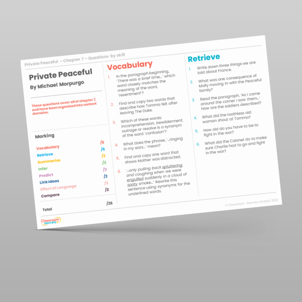 UKS2 Reading Skills Private Peaceful Chapter 7 Resource | Classroom Secrets