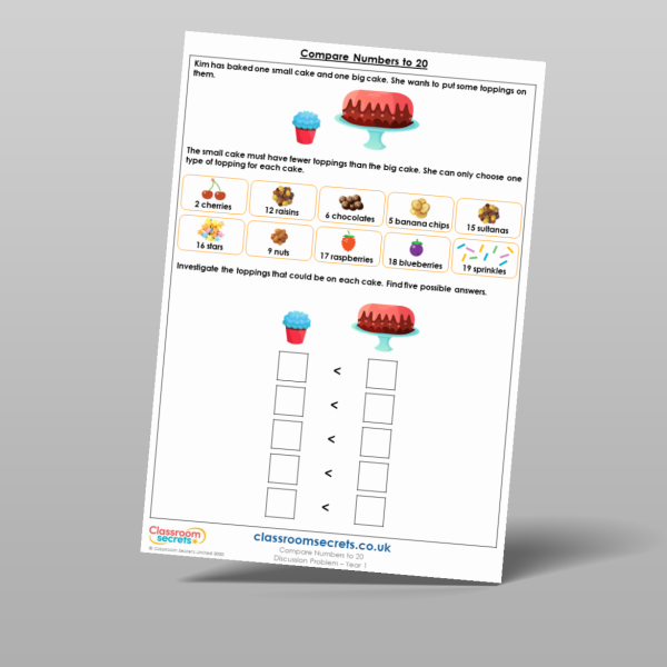 Compare Numbers to 20 Discussion Problem Resource | Classroom Secrets
