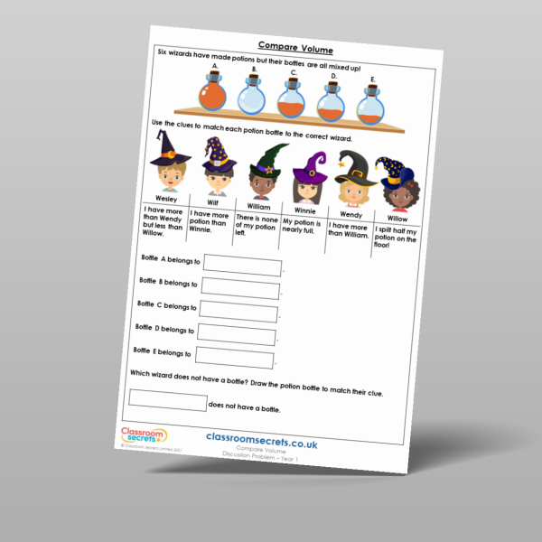 Year 1 Compare Volume Discussion Problem Resource | Classroom Secrets