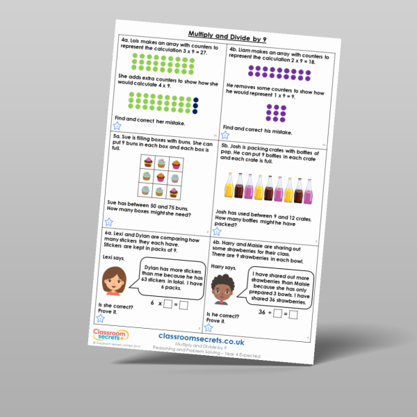 Year 4 Multiply And Divide By 9 Reasoning And Problem Solving Resource ...