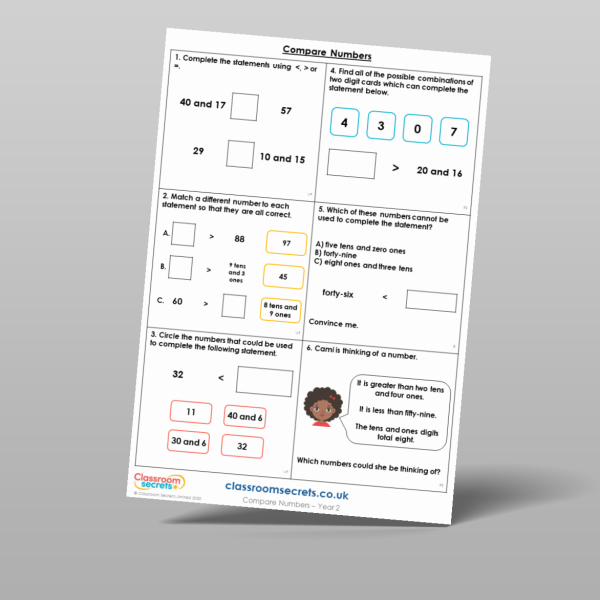 Year 2 Compare Numbers Mixed Activity Resource | Classroom Secrets
