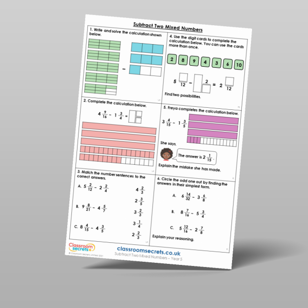 Year 5 Subtract Two Mixed Numbers Mixed Activity Resource | Classroom ...