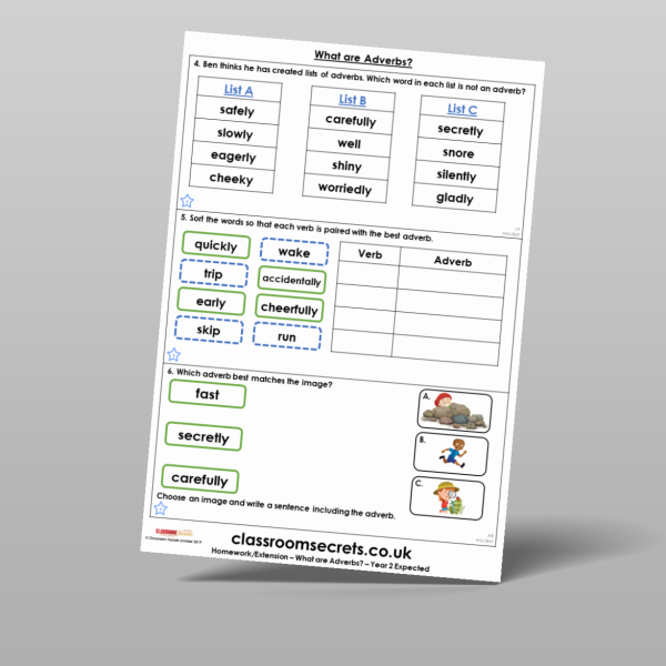 Year 2 What Are Adverbs Homework 2 Resource | Classroom Secrets