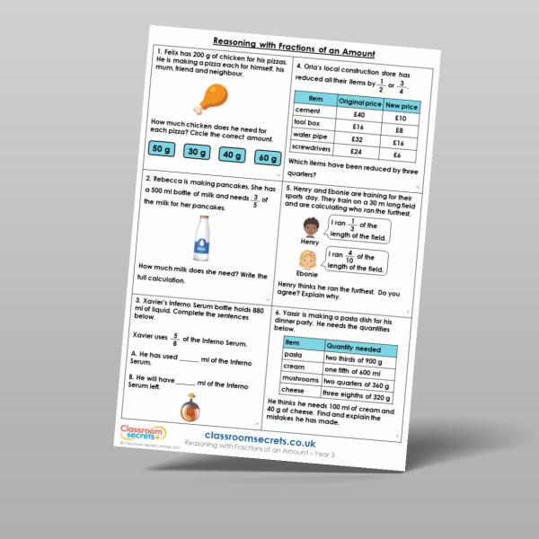 Year 3 Reasoning With Fractions Of An Amount Mixed Activity Resource ...