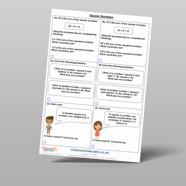 Year 5 Square Numbers Reasoning And Problem Solving Resource ...