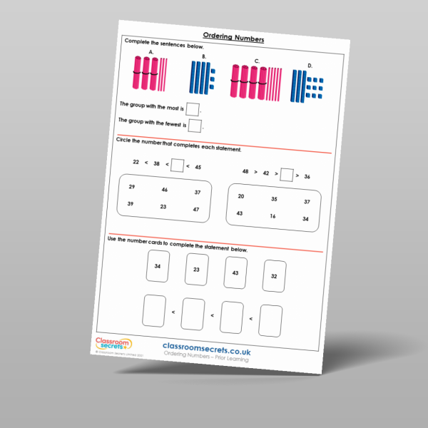 Year 1 Ordering Numbers Prior Learning Resource | Classroom Secrets