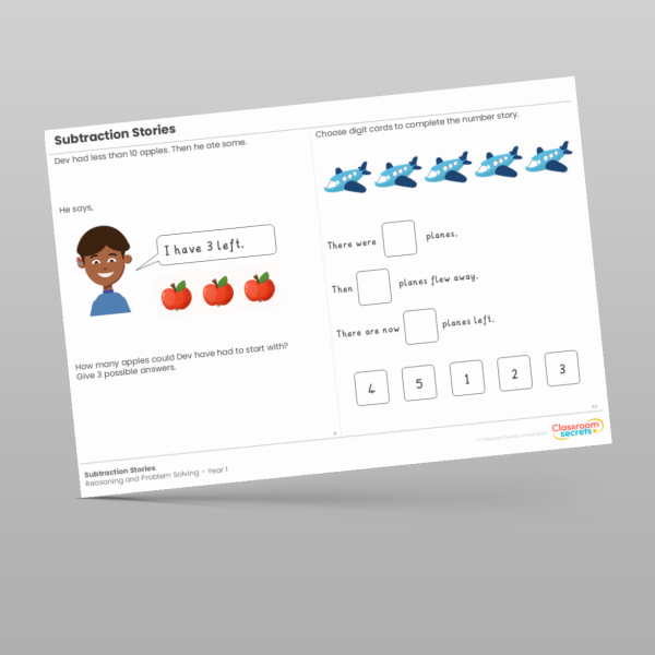 Year 1 Subtraction Stories Reasoning And Problem Solving Resource ...
