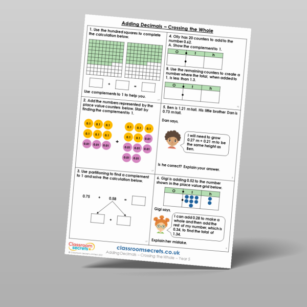 Year 5 Adding Decimals Crossing The Whole Mixed Activity Resource ...
