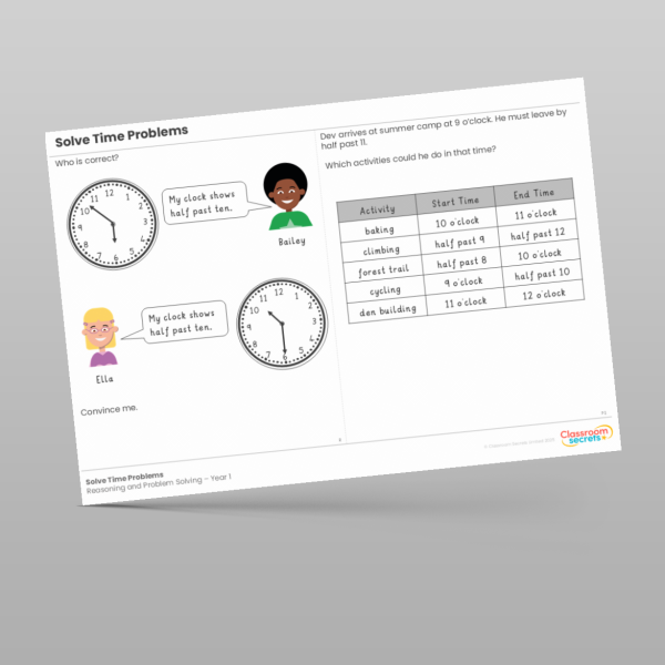 Year 1 Solve Time Problems Reasoning And Problem Solving Resource ...