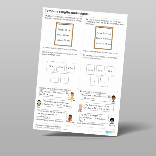 Year 2 Compare Lengths And Heights Reasoning And Problem Solving ...