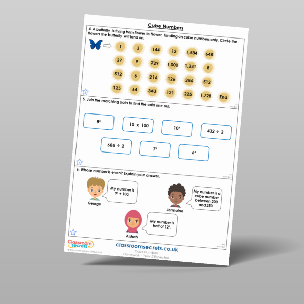 Year 5 Cube Numbers Homework Resource | Classroom Secrets