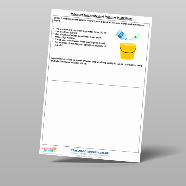 Year 3 Measure Capacity And Volume In Millilitres Discussion Problem ...