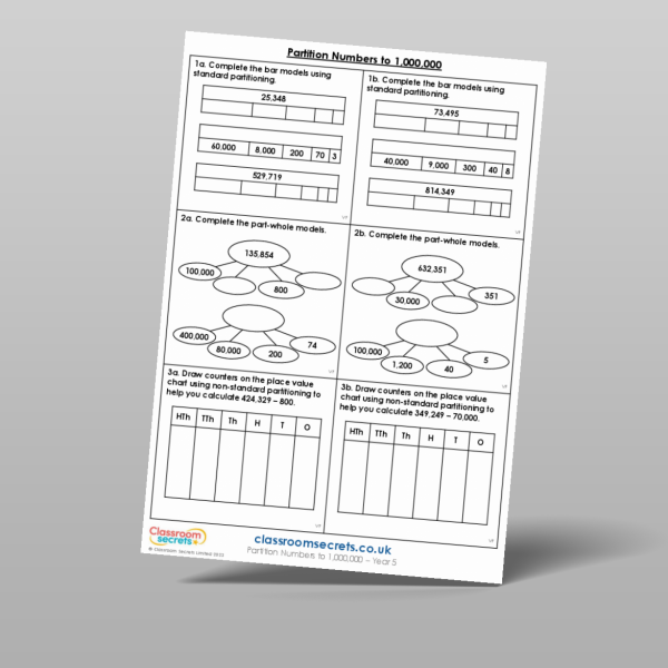 Year 5 Partition Numbers To 1 000 000 Varied Fluency Resource ...