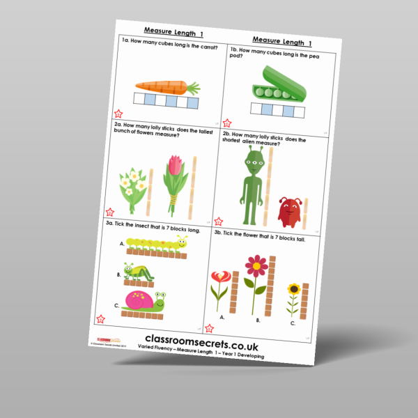 Year 1 Measure Length Using Objects Varied Fluency Resource | Classroom Secrets