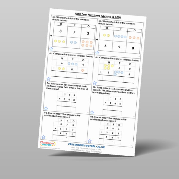 Year 3 Add Two Numbers Across A 100 Varied Fluency Resource | Classroom Secrets
