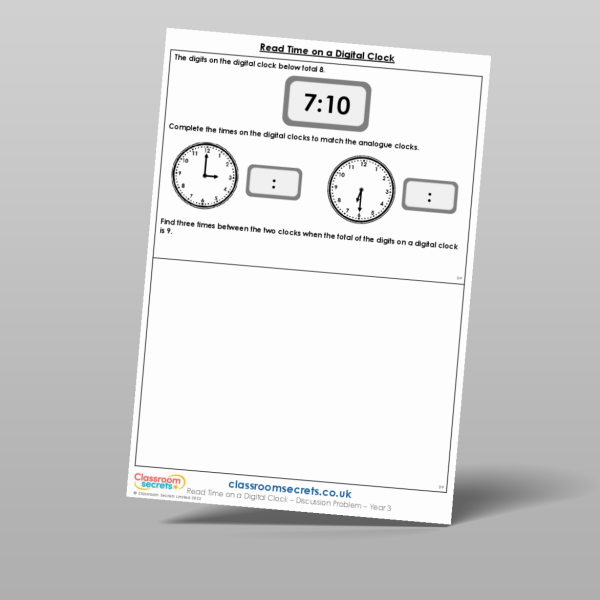 Year 3 Read Time On A Digital Clock Discussion Problem Resource ...