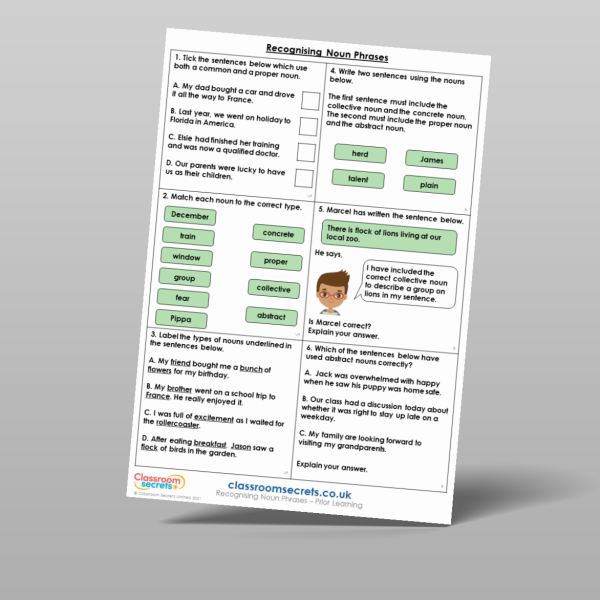 Year 5 Recognising Noun Phrases Prior Learning Resource | Classroom Secrets