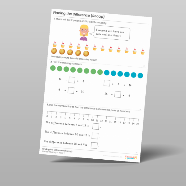 Year 1 Finding The Difference Recap Varied Fluency Resource | Classroom ...