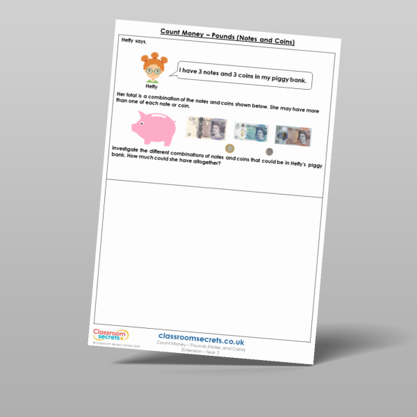 Year 2 Count Money Pounds Notes And Coins Discussion Problem 2 Resource ...