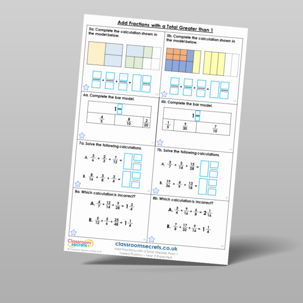 Year 5 Add Fractions With A Total Greater Than 1 Varied Fluency ...