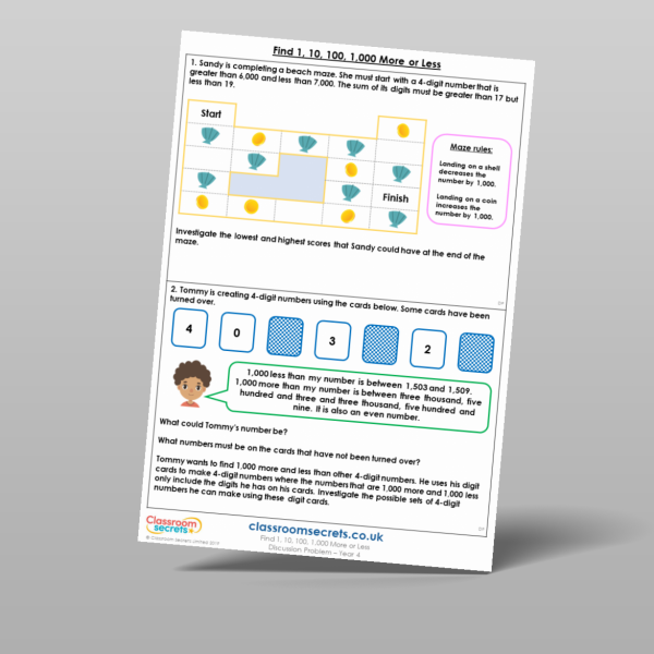 Year 4 Find 1 10 100 1 000 More Or Less Discussion Problem Resource ...