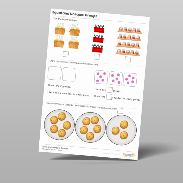 Year 1 Equal And Unequal Groups Varied Fluency Resource | Classroom Secrets