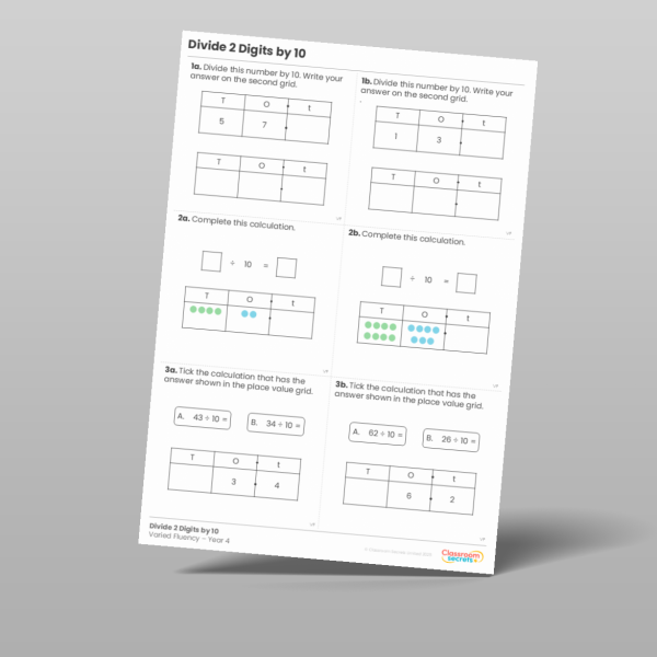 Year 4 Divide 2 Digits By 10 Varied Fluency Resource | Classroom Secrets