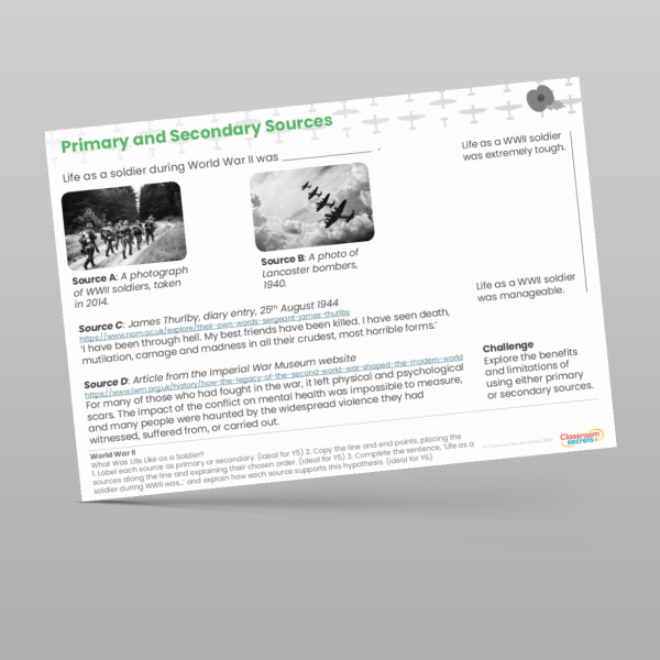UKS2 What Was Life Like As A Soldier Worksheet Resource | Classroom Secrets