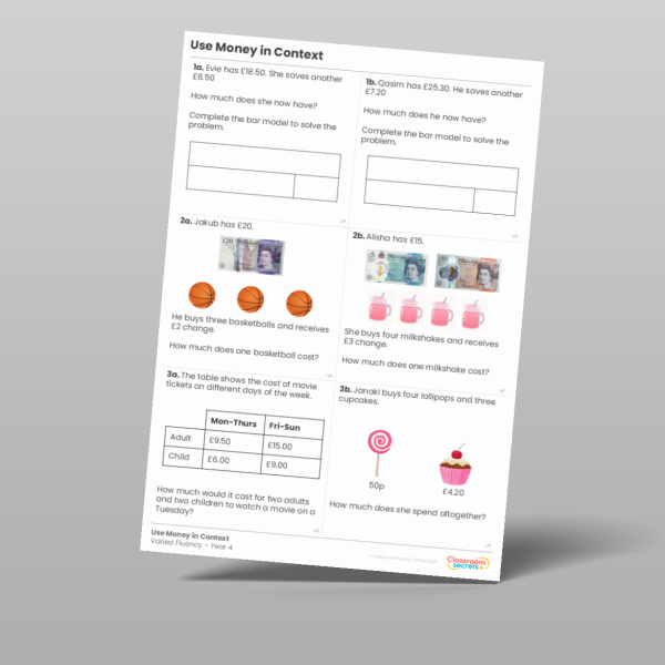 Year 4 Use Money In Context Varied Fluency Resource | Classroom Secrets