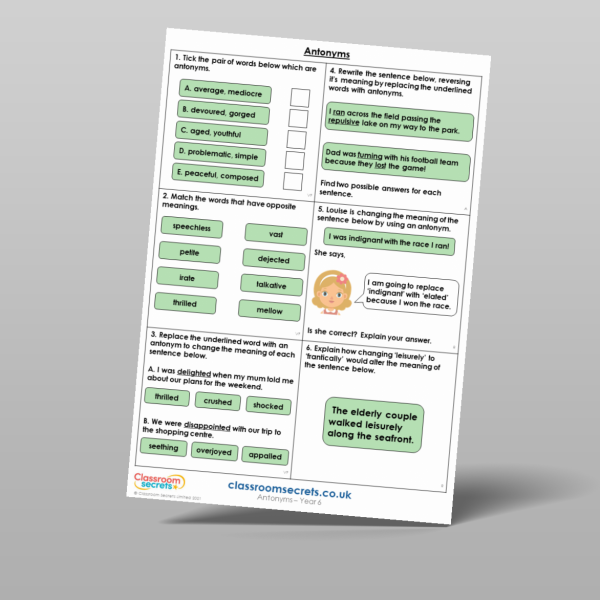 Year 6 Antonyms Mixed Activity Resource | Classroom Secrets