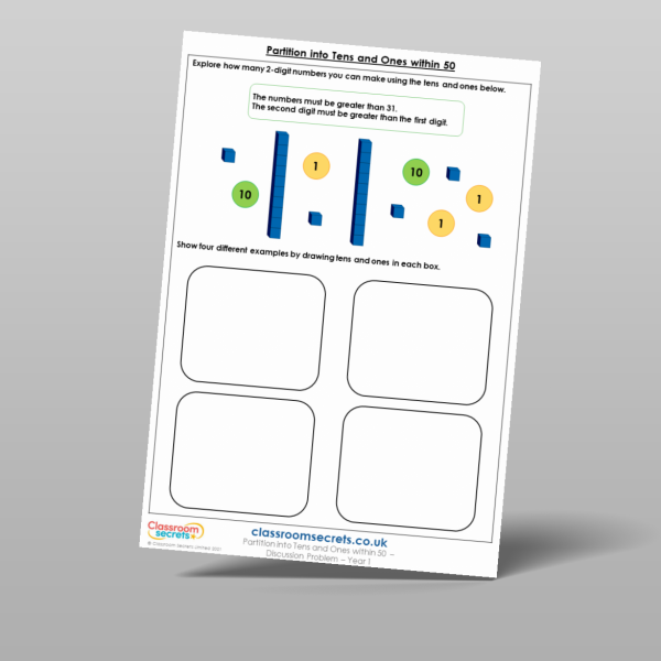Year 1 Partition Into Tens And Ones Within 50 Discussion Problem ...