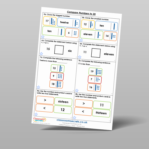 Year 1 Compare Numbers To 20 Varied Fluency Resource | Classroom Secrets