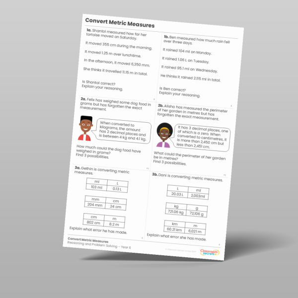 Year 6 Convert Metric Measures Reasoning And Problem Solving 2 Resource ...