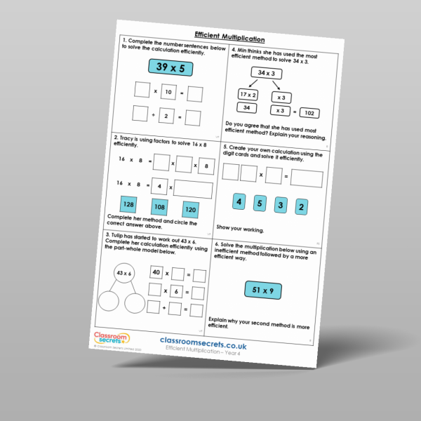 Year 4 Efficient Multiplication Mixed Activity Resource | Classroom Secrets