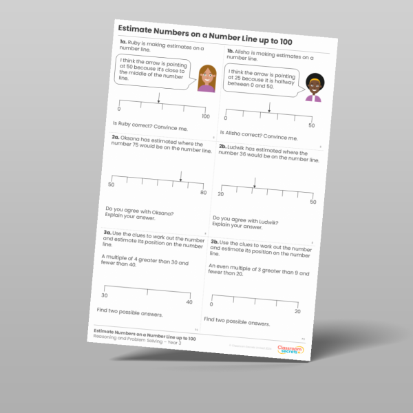 Year 3 Estimate Numbers On A Number Line Up To 100 Reasoning And ...
