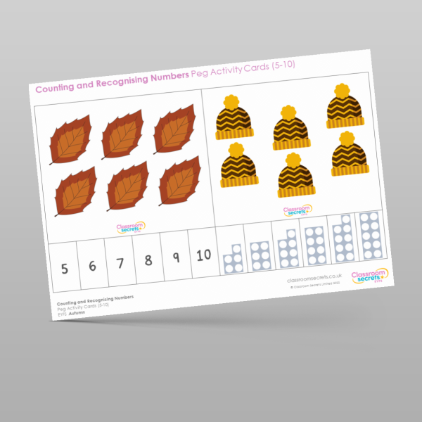 Eyfs Autumn Counting And Recognising Numbers Peg Cards Resource ...
