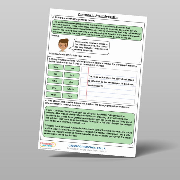 Year 5 Pronouns To Avoid Repetition Mixed Activity Resource | Classroom ...