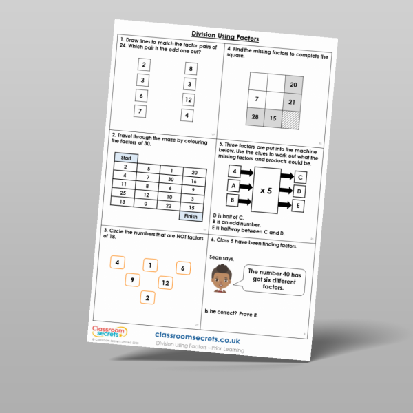 Year 6 Division Using Factors Prior Learning Resource | Classroom Secrets