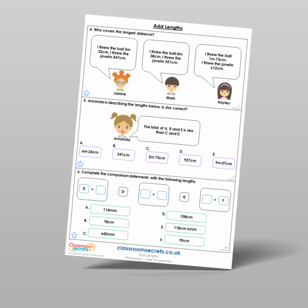 Year 3 Add Lengths Homework Resource | Classroom Secrets
