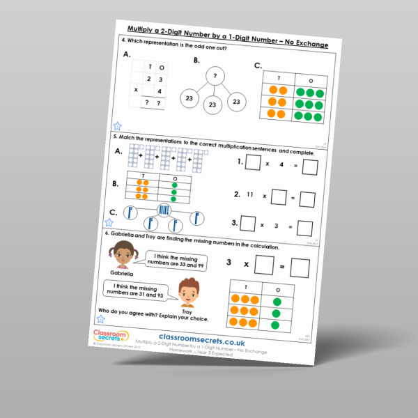 Year 3 Multiply A 2 Digit Number By A 1 Digit Number No Exchange ...