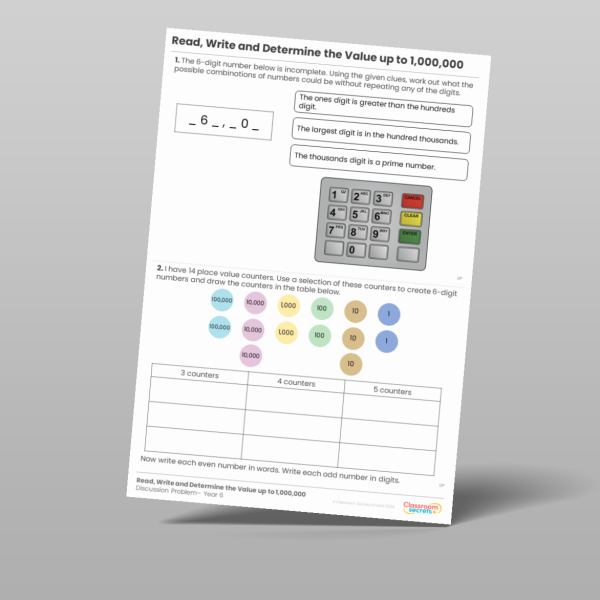 Year 6 Read Write And Determine The Value Up To 1 000 000 Discussion Problem Resource