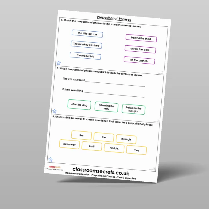 Classroom Secrets | Collection Page Year 3 Prepositional Phrases